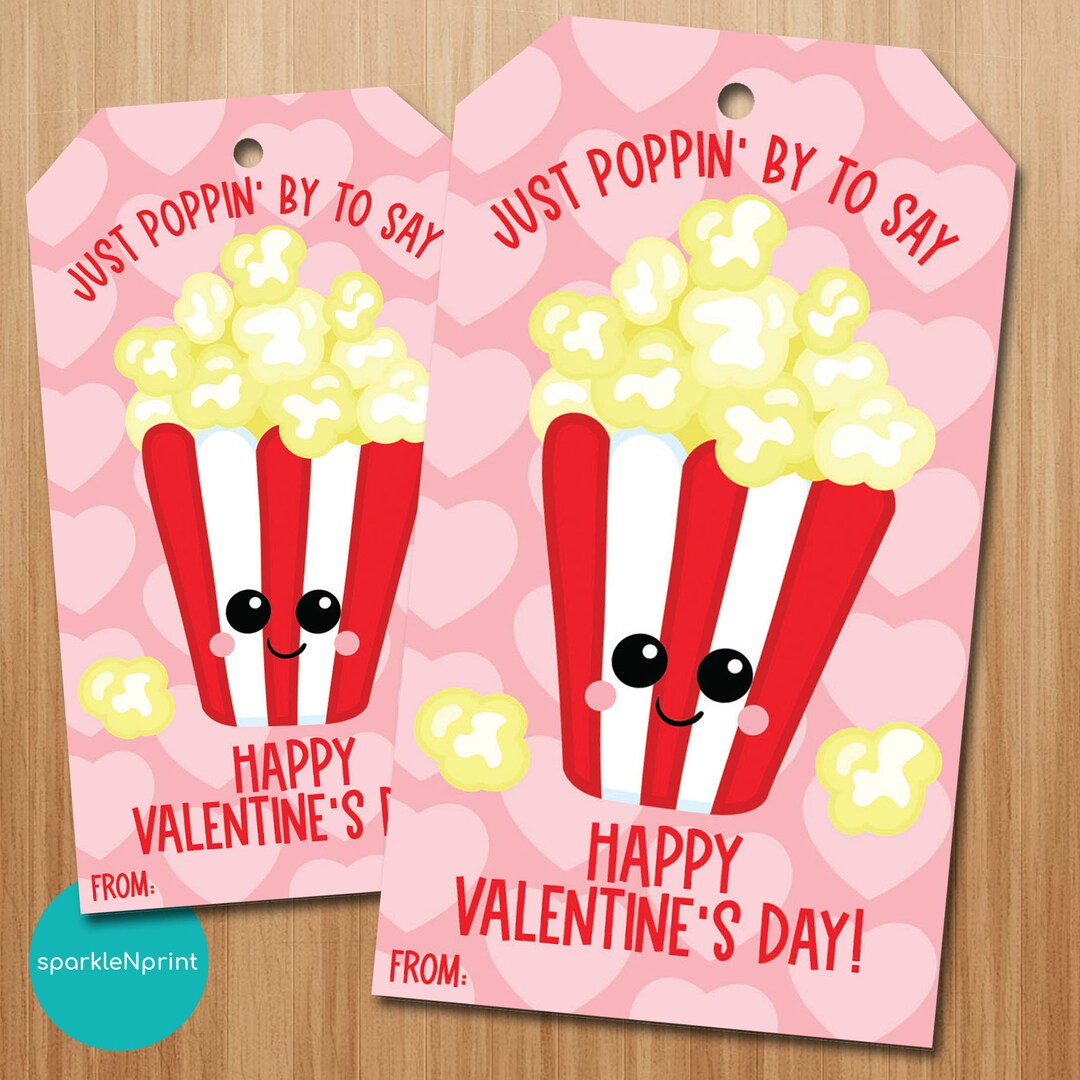 Just POPPIN' BY to Say Happy Valentine's Day! Round Tag, Instant ...