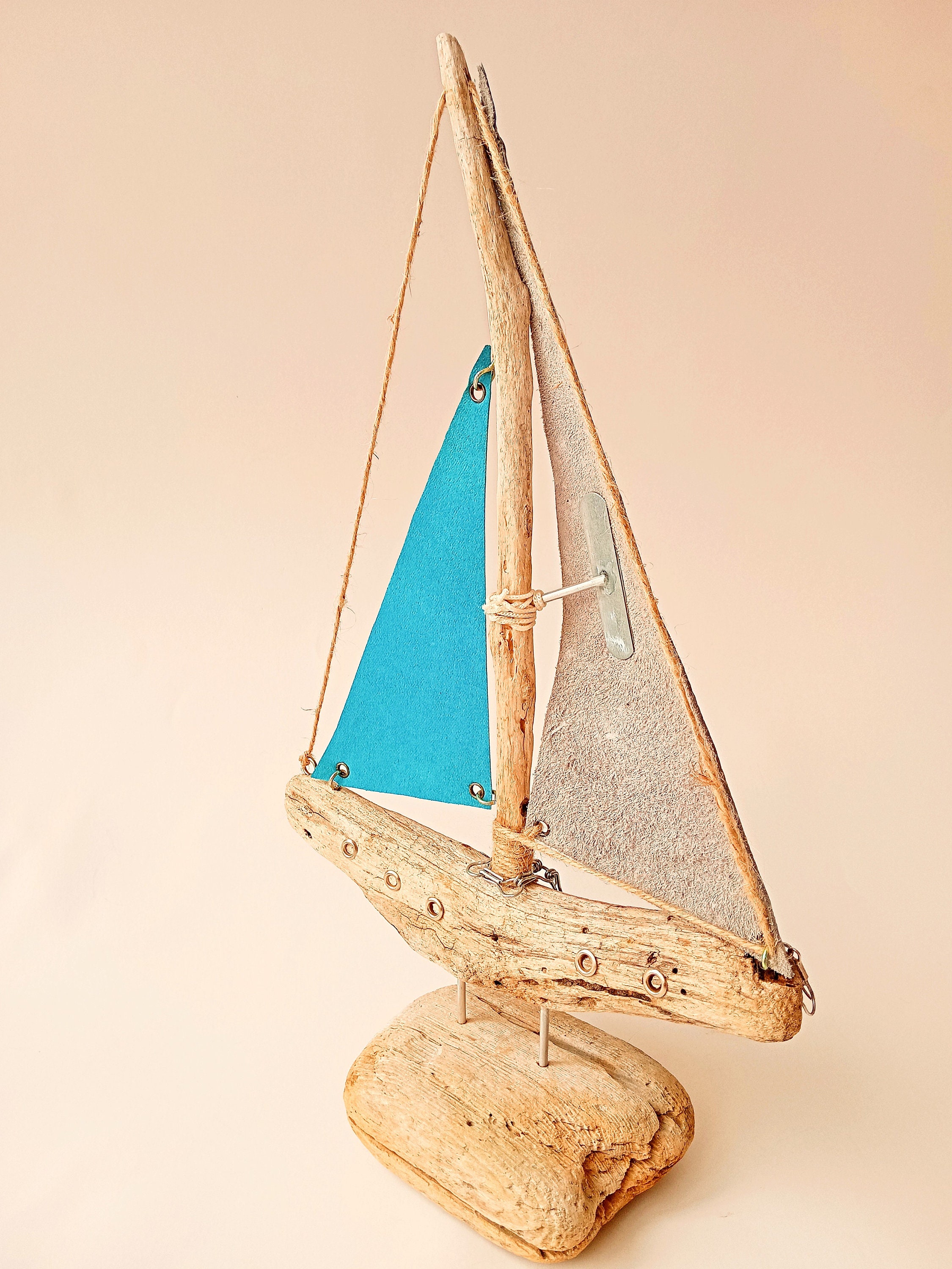 Driftwood Sailboat With Leather Sail: Nautical Coastal Decor - Etsy