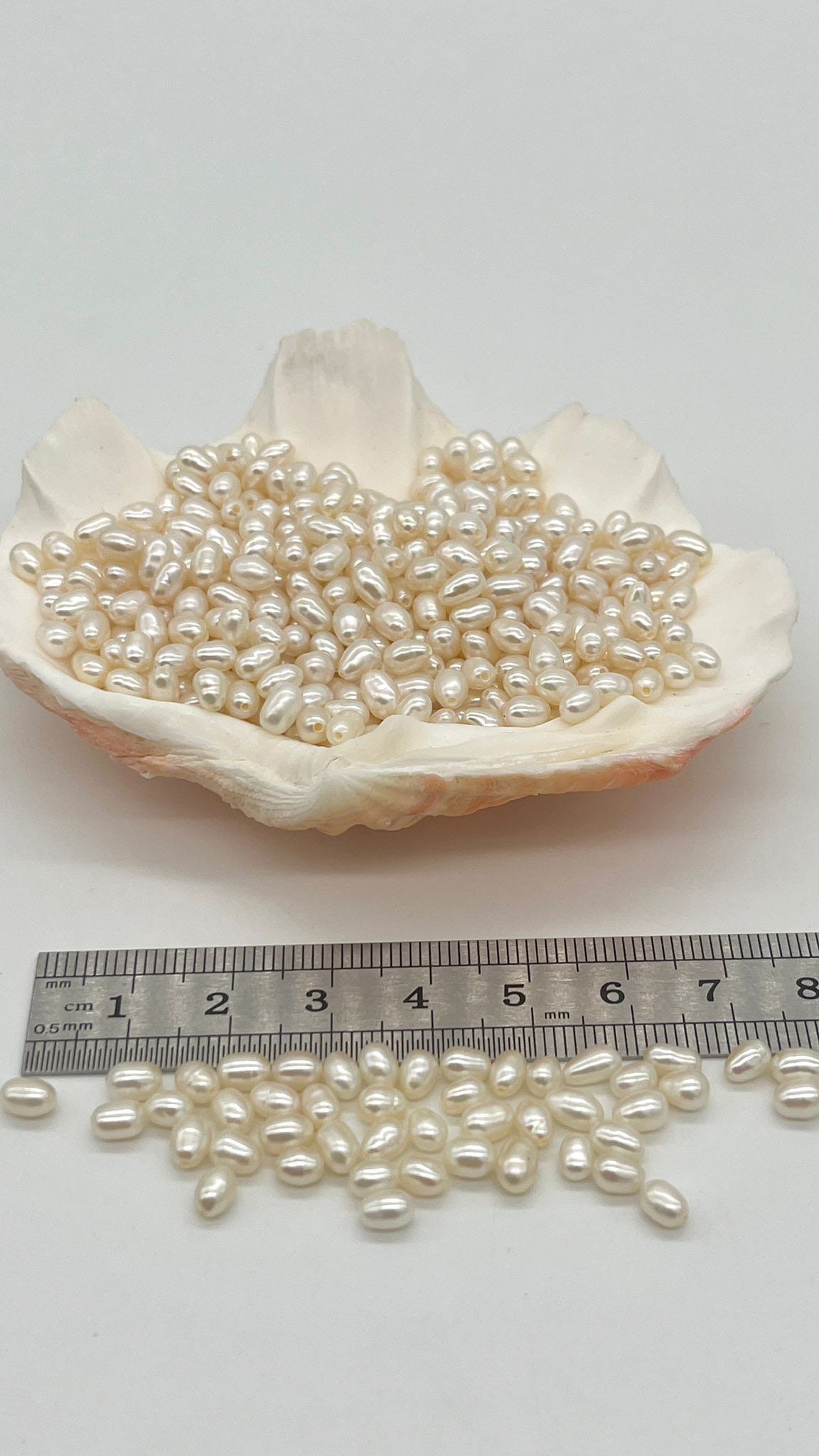 Rice White Pearl, Tiny Small Freshwater Pearl, Rare Size Half Drilled ...