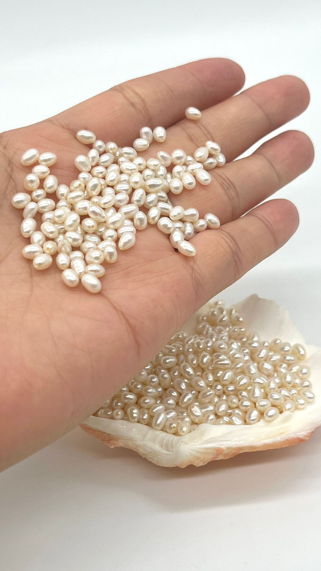 Rice White Pearl, Tiny Small Freshwater Pearl, Rare Size Half Drilled ...