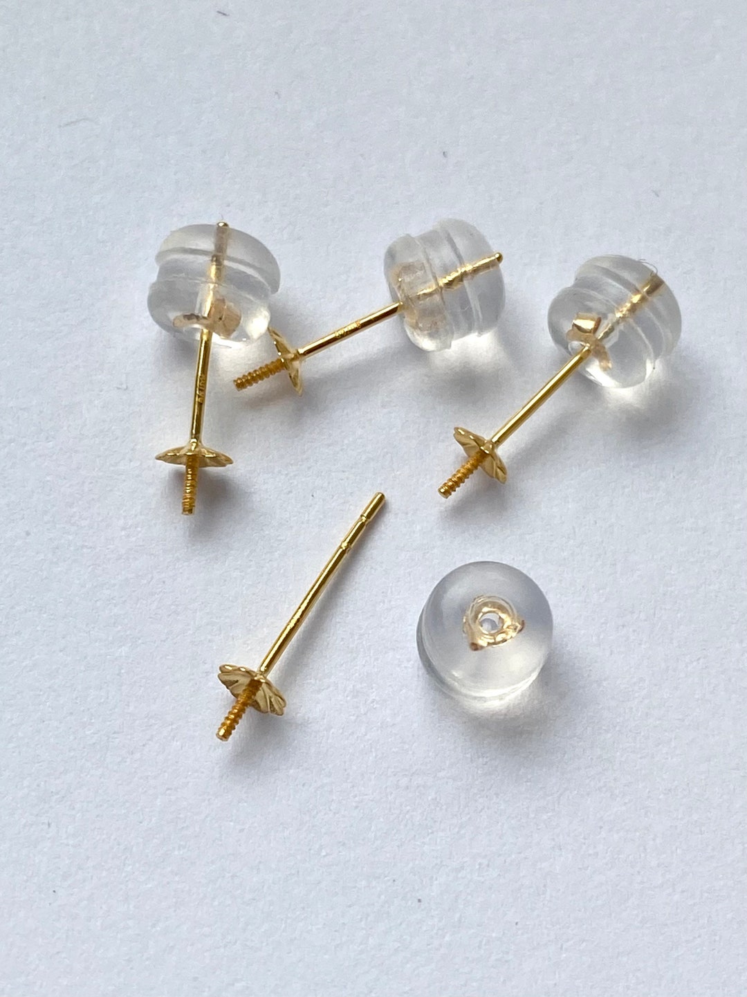 18K Stud Earrings Post, 18K Solid Gold Post With Silicon Backing ...