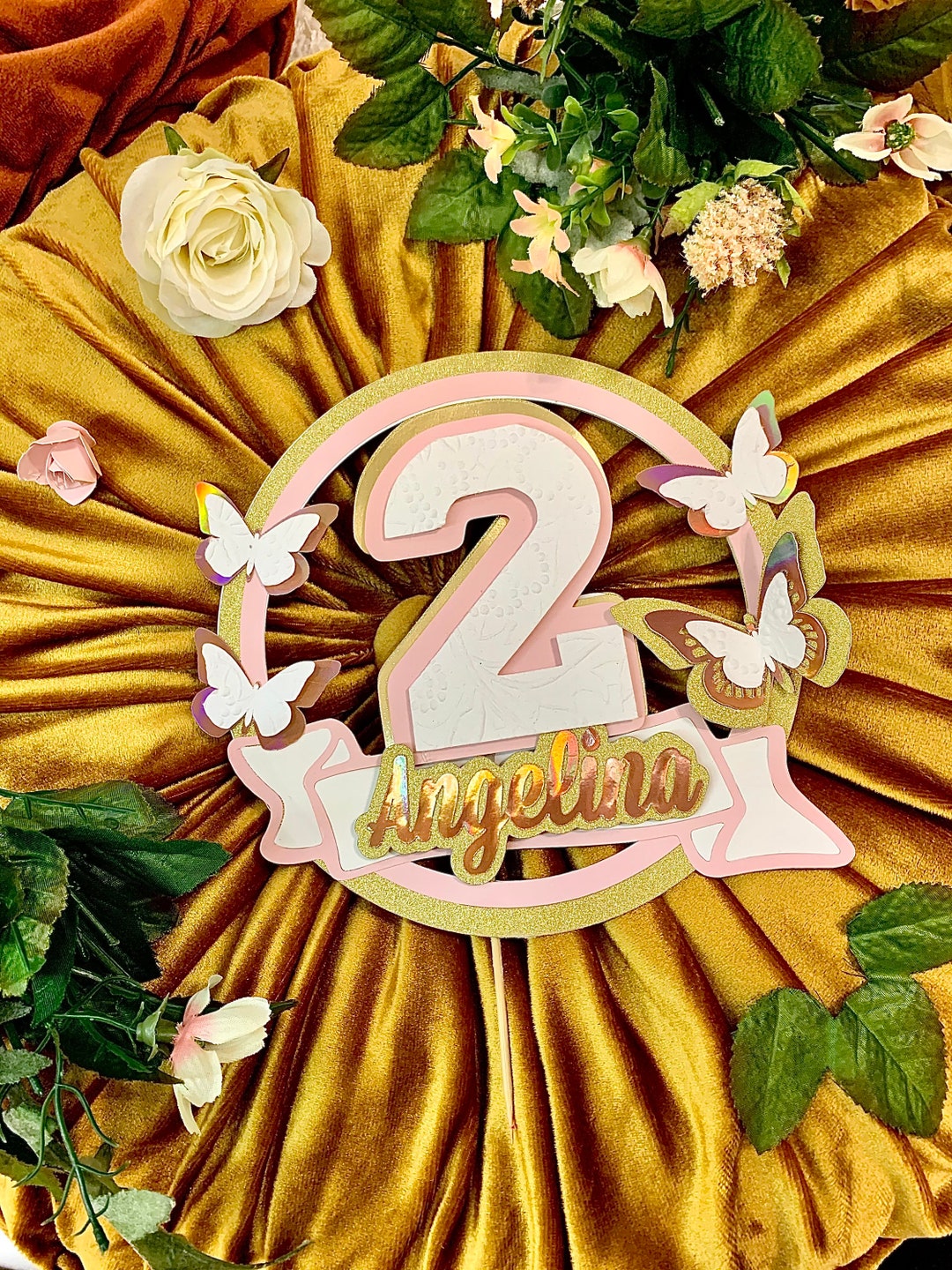 Butterfly Pink Gold Cake Topper Personalized - Etsy