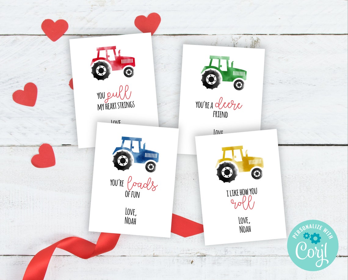 Tractor Valentine's Day Cards Digital Download Class Kid | Etsy