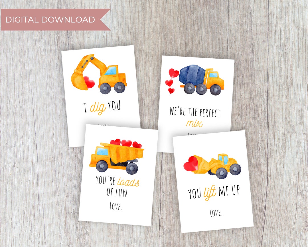 Construction Valentine's Day Cards (detailed) | Digital Download Class ...