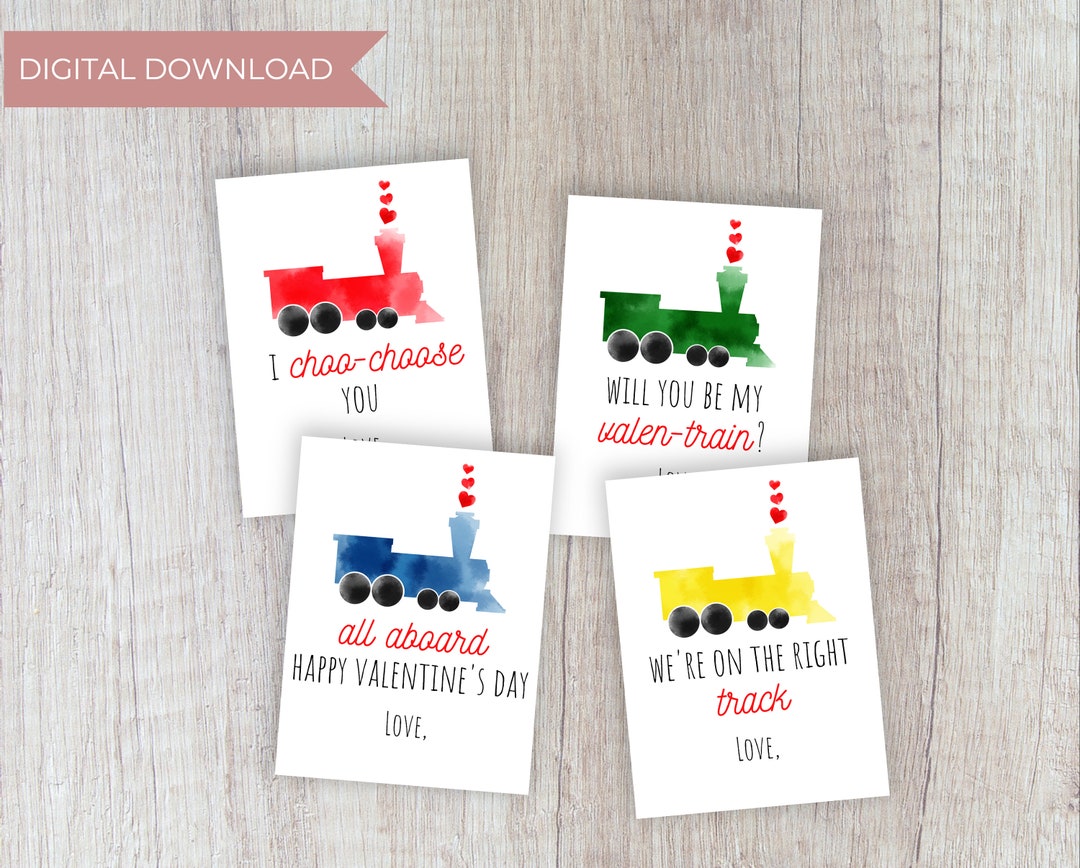 Train Valentine's Day Cards | Digital Download Class Kid Valentine ...