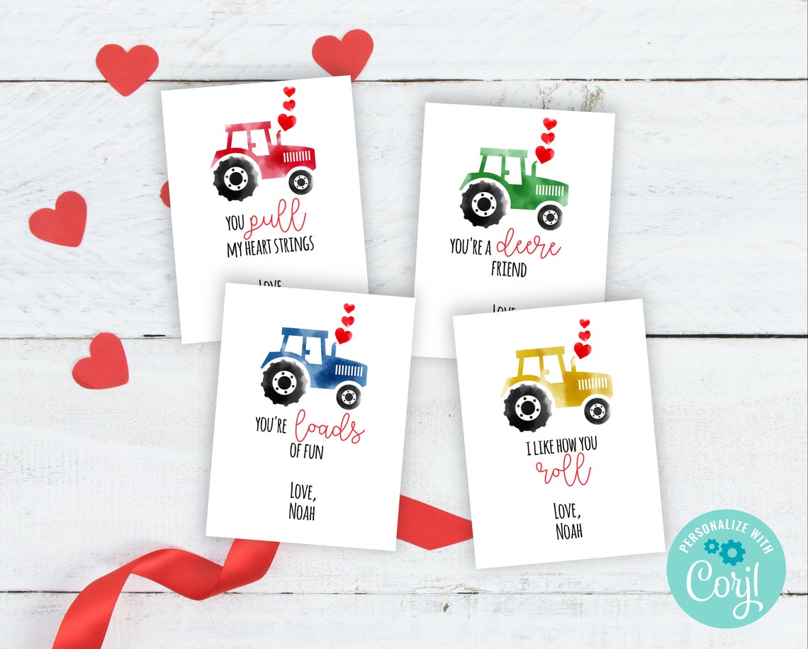 Tractor Valentine's Day Cards Digital Download Class Kid | Etsy
