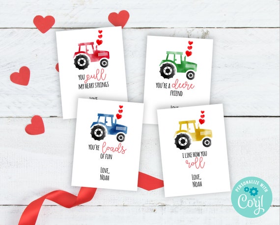 Tractor Valentine's Day Cards Digital Download Class Kid | Etsy