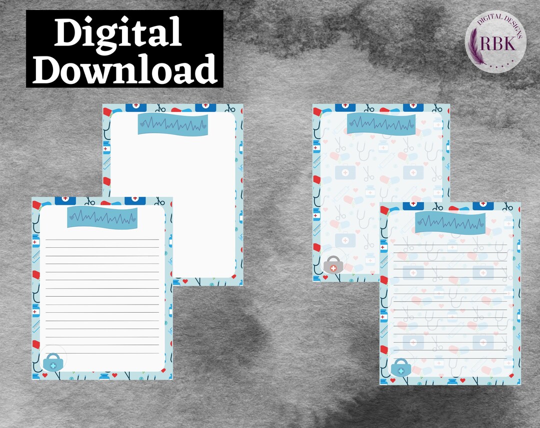 Medical Field Printable Stationery Set US Letter Size Pdf Instant ...