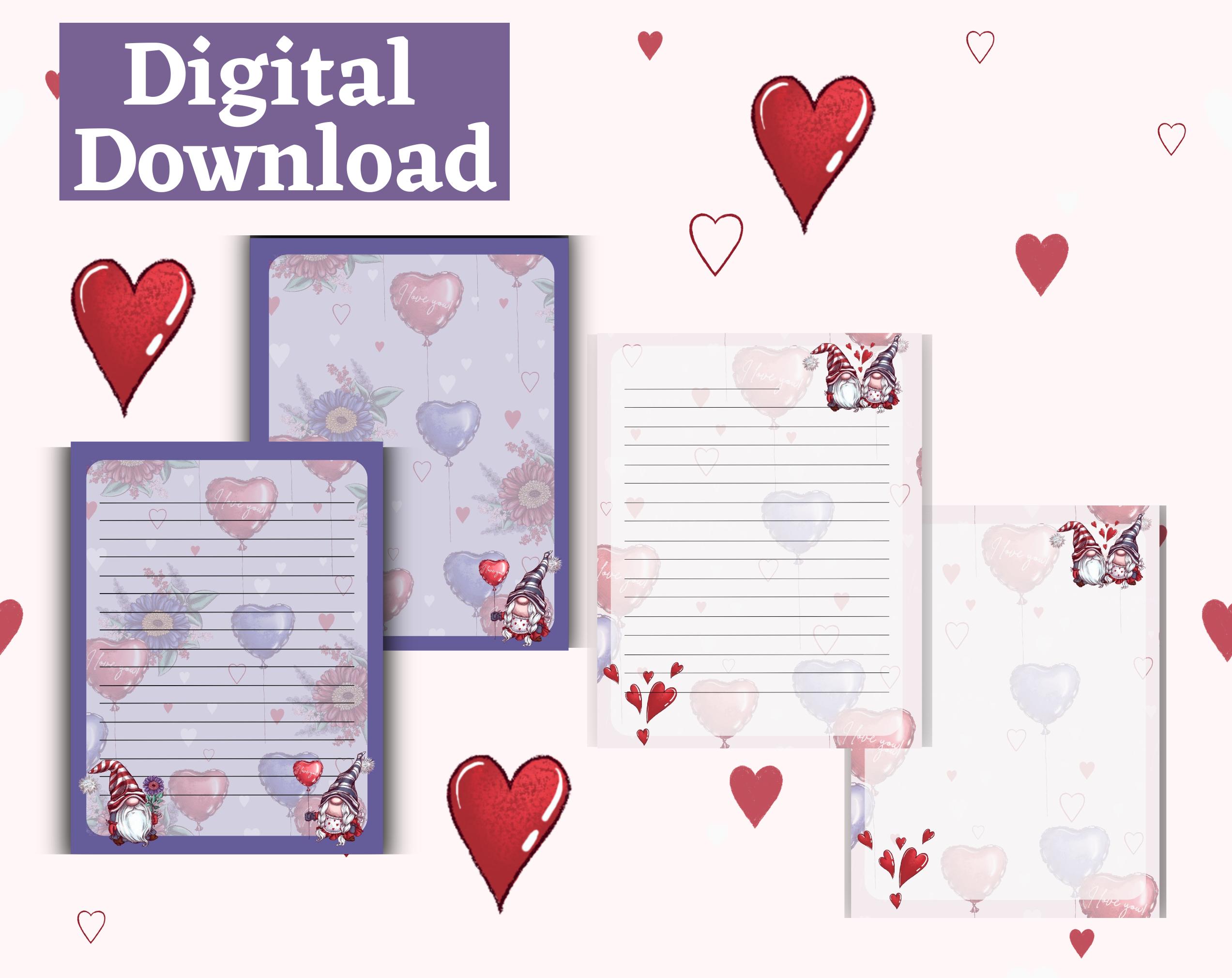 Love Gnomes Valentine Printable Stationery Set | US Letter Size Pdf ...