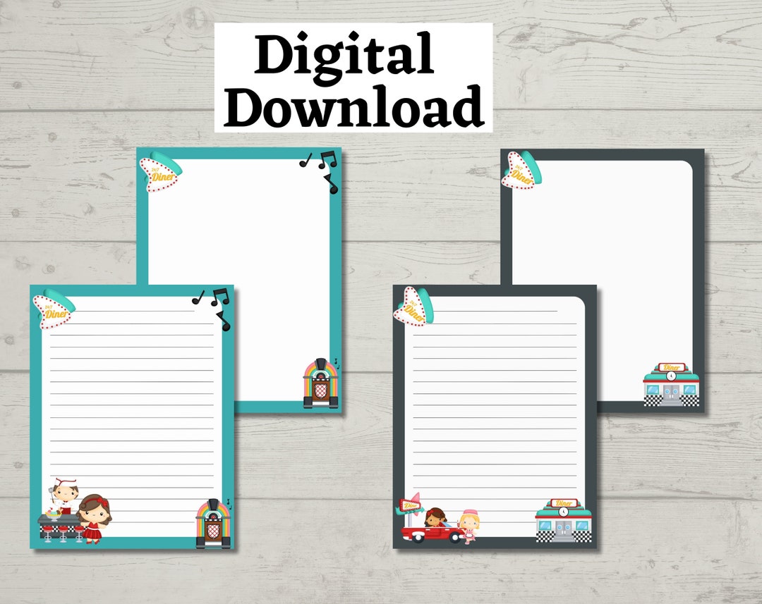 Retro Diner Printable Stationery Set US Letter Size Pdf Instant Digital ...