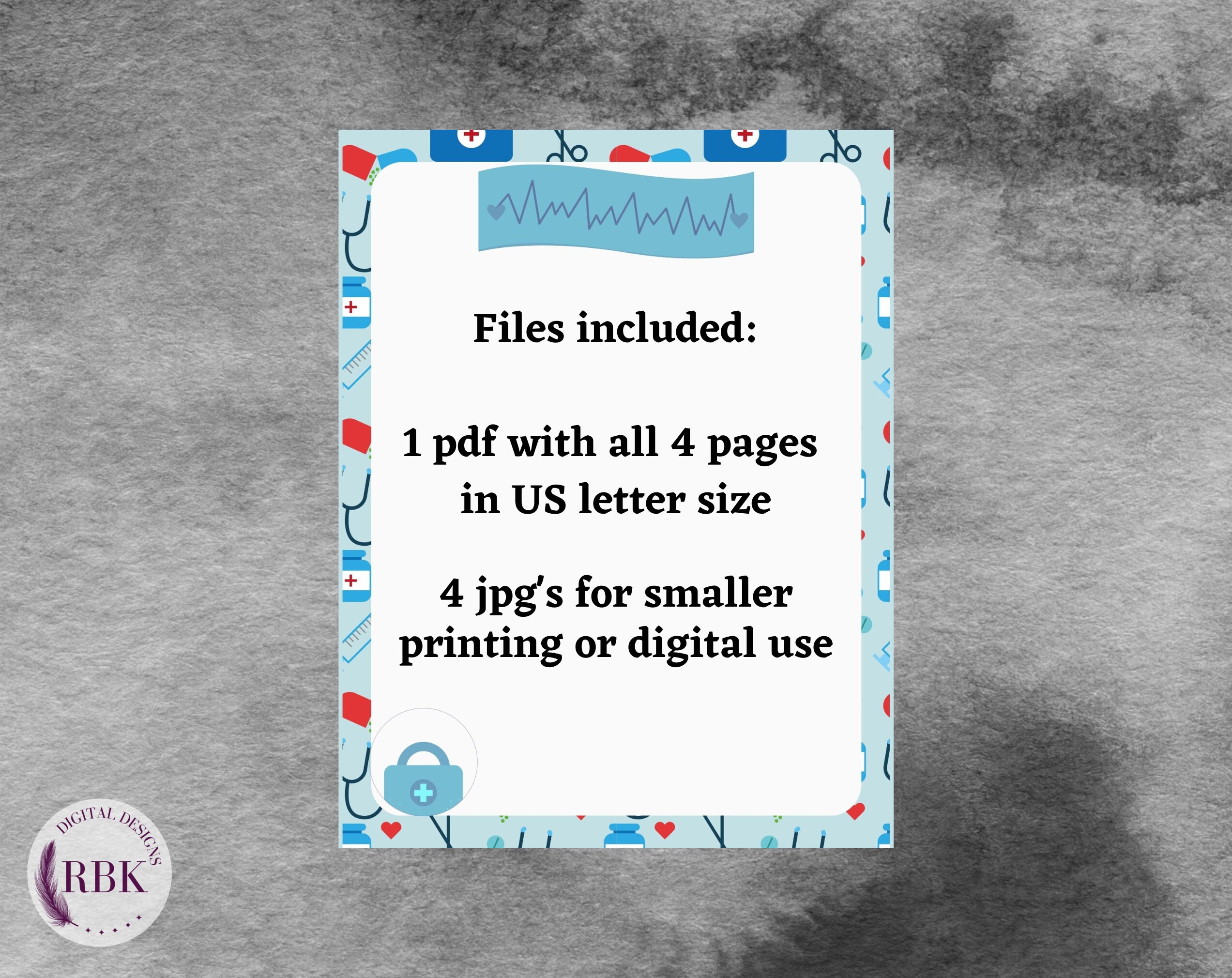 Medical Field Printable Stationery Set US Letter Size Pdf Instant ...