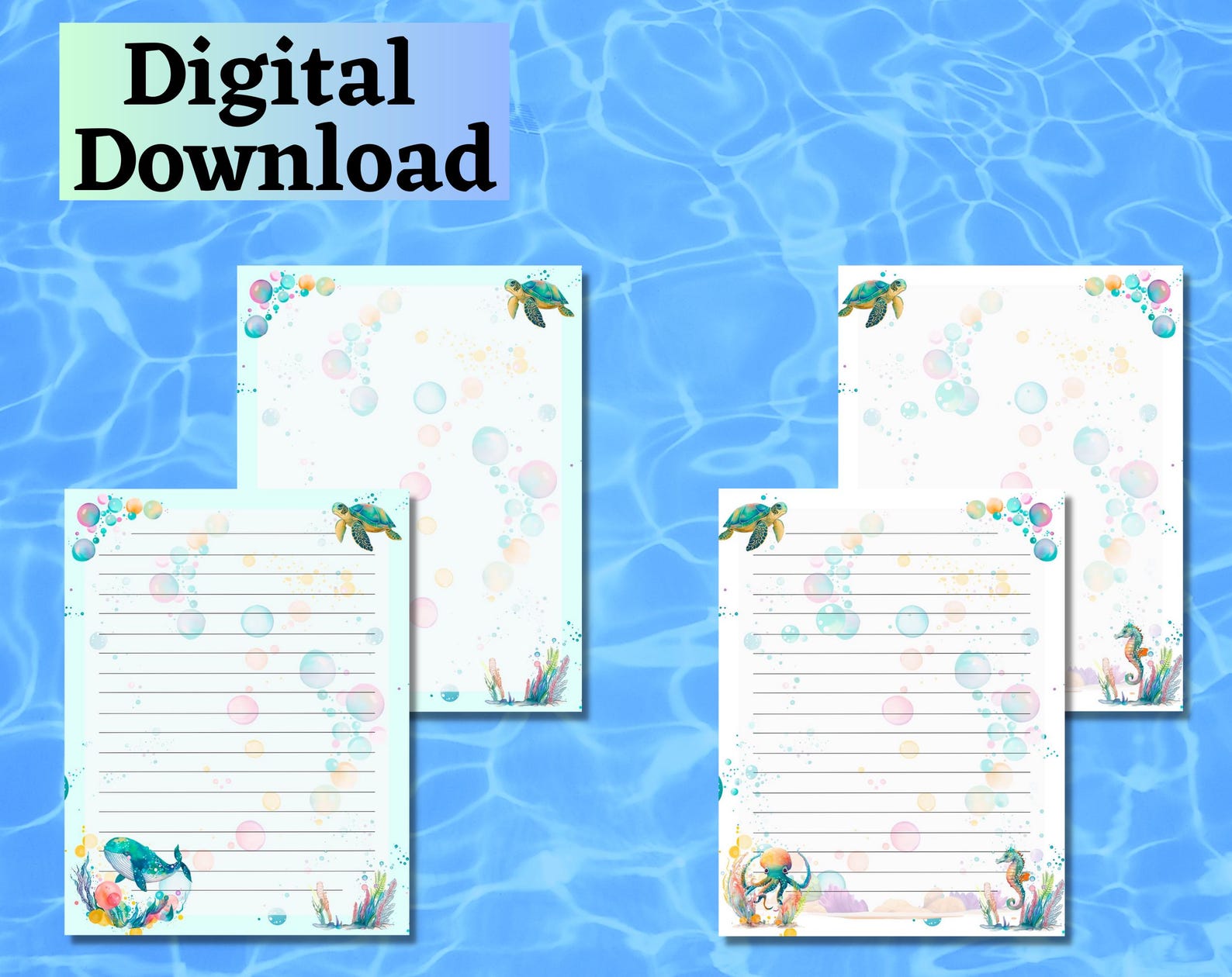 Sea Life Printable Stationery Set | US Letter Size Pdf | Instant ...
