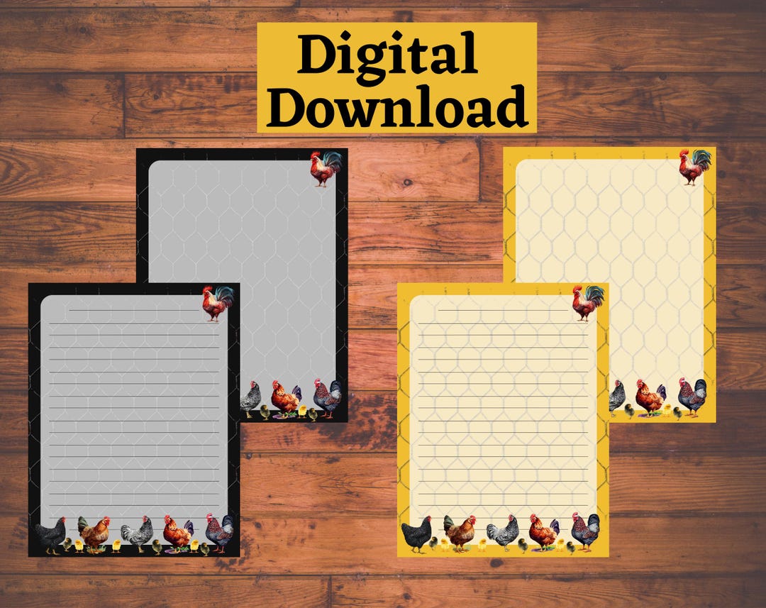 Chickens Printable Stationery Set | US Letter Size Pdf | Instant ...