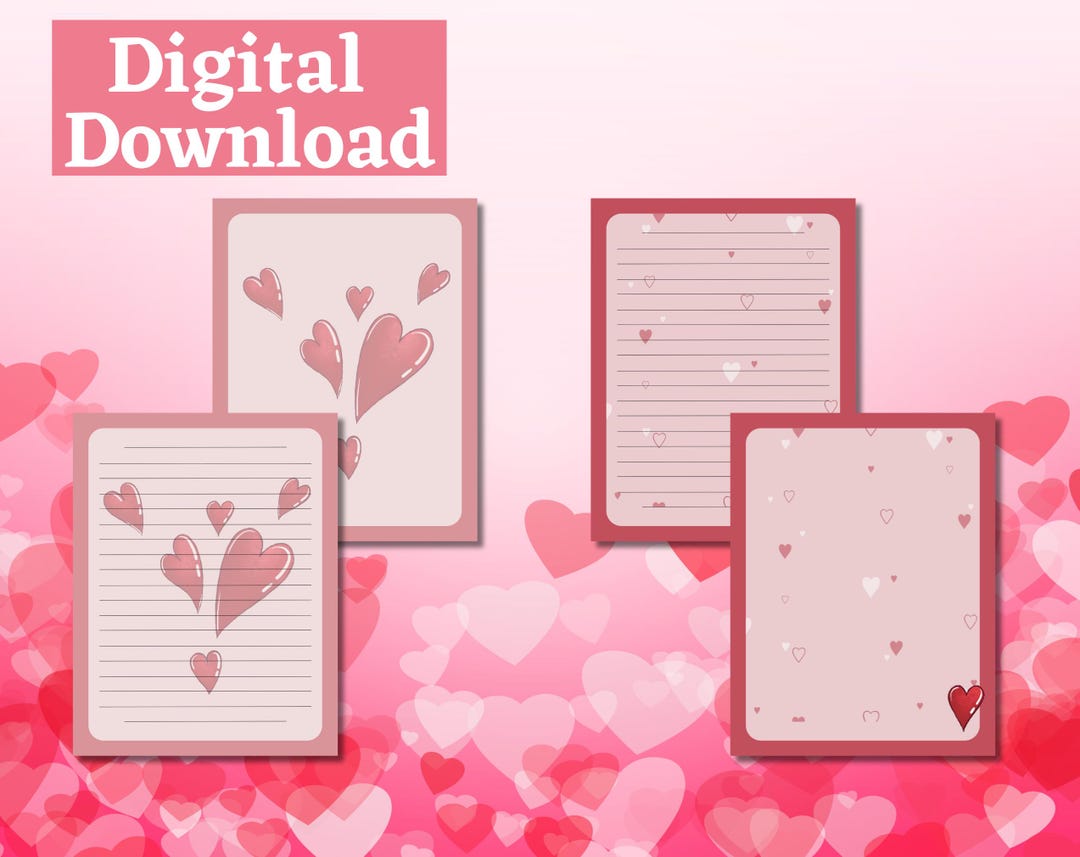 Valentine Printable Stationery Set | US Letter Size Pdf | Instant ...