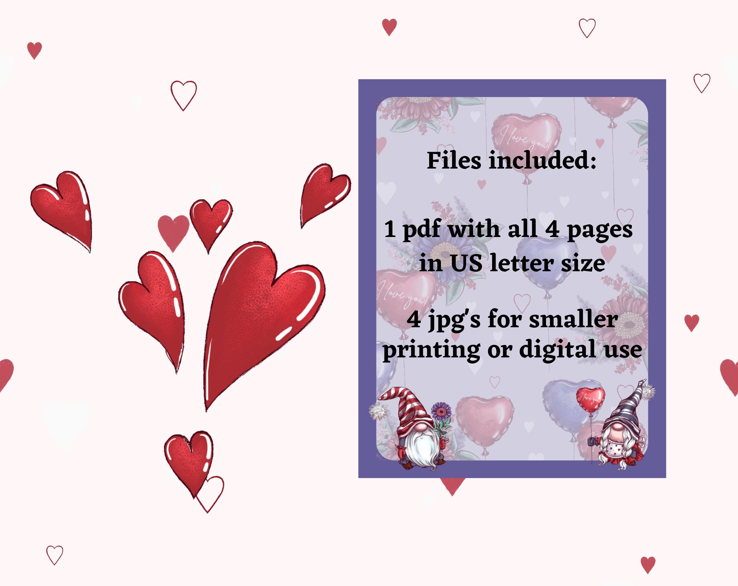 Love Gnomes Valentine Printable Stationery Set | US Letter Size Pdf ...