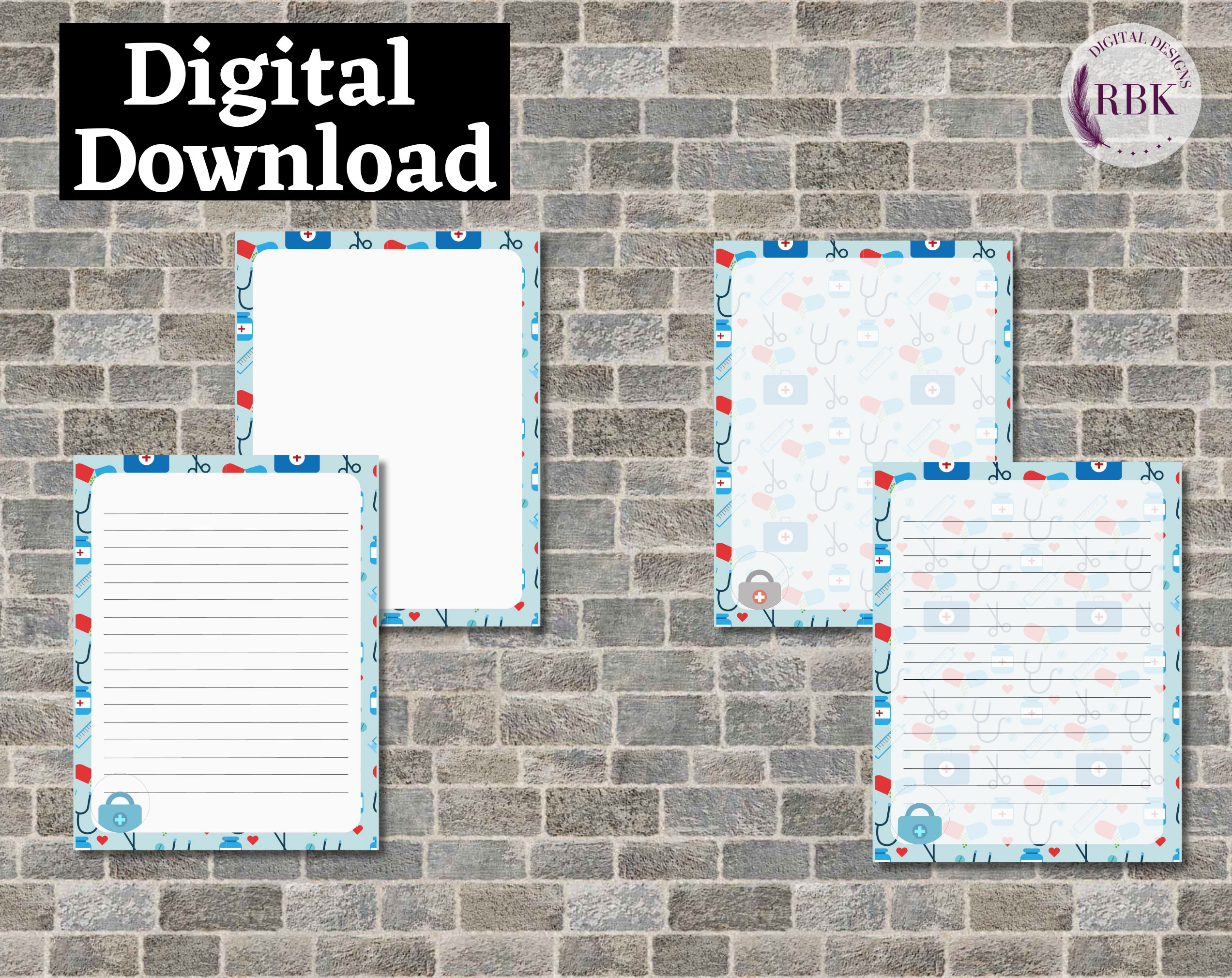 Medical Field Printable Stationery Set US Letter Size Pdf Instant ...