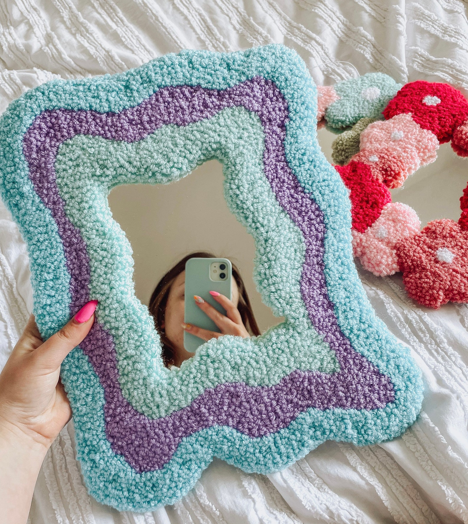 Custom Wavy Tufted Mirror Punch Needle Handmade Home - Etsy