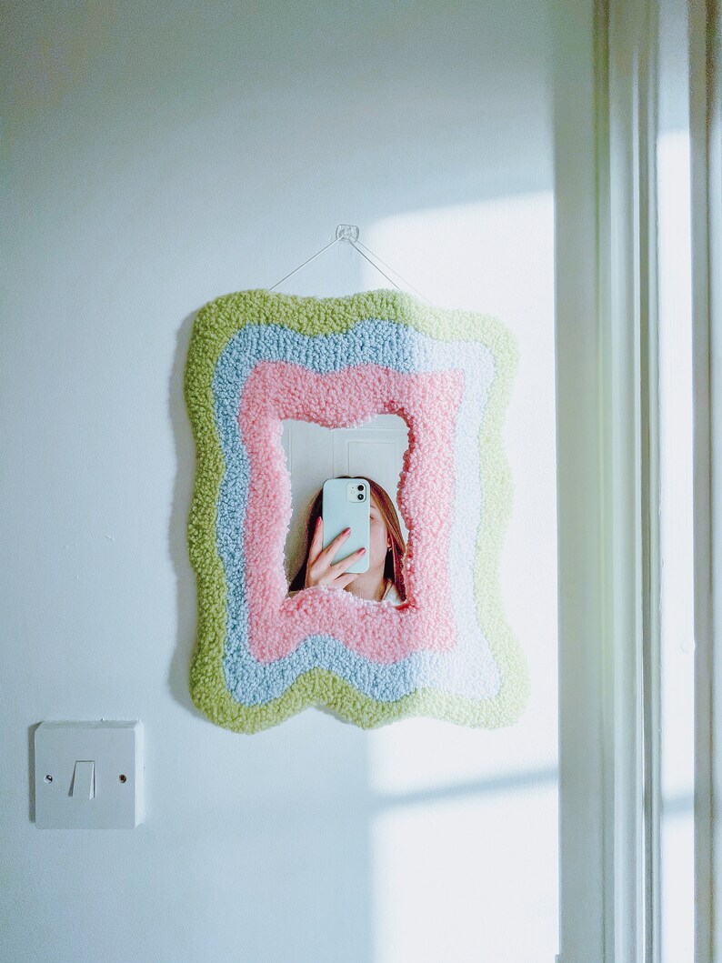 Custom Wavy Tufted Mirror Punch Needle Handmade Home - Etsy