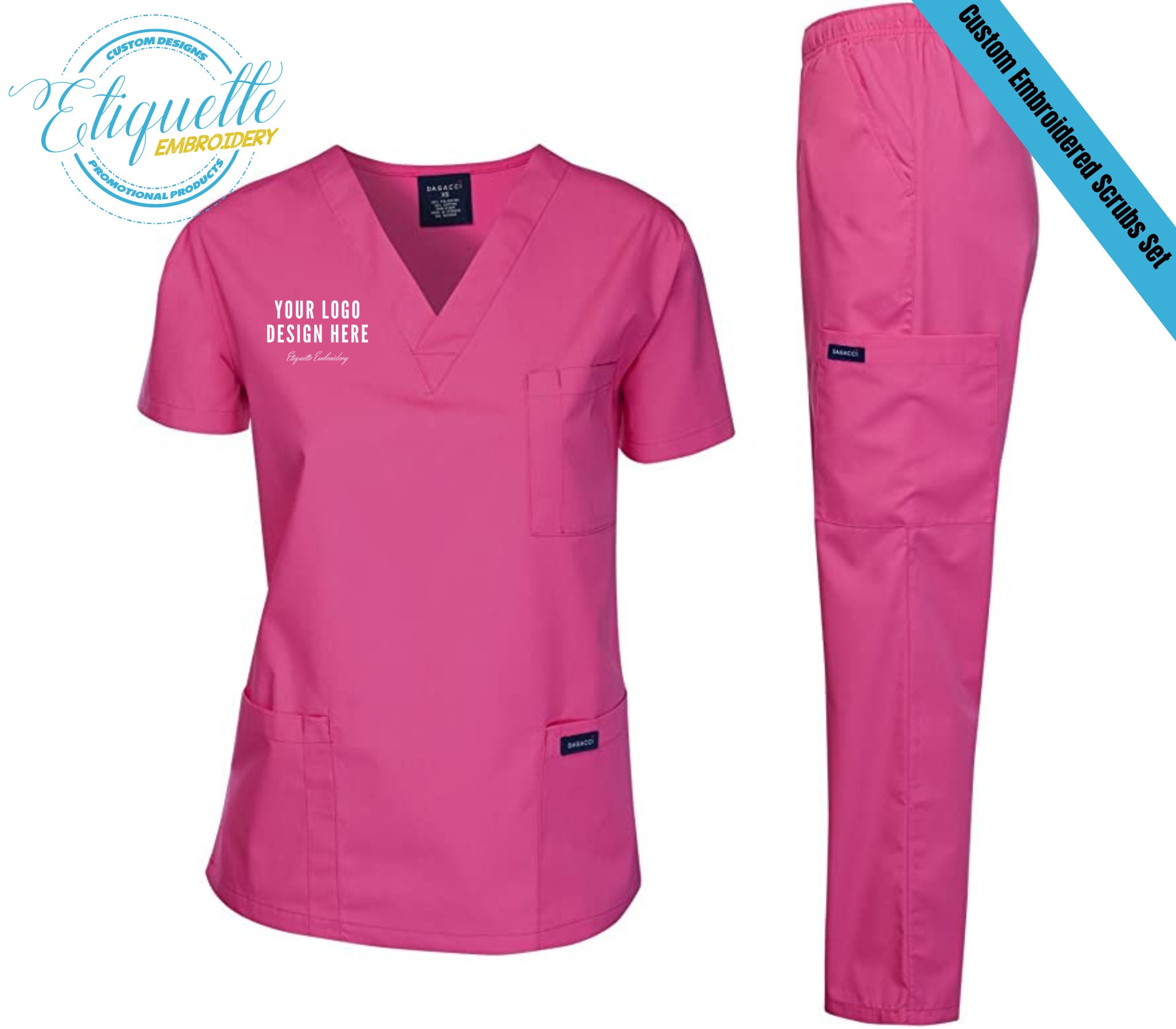 Esthetician Scrubs Set With Custom Logo Logo Embroidery Design Custom ...