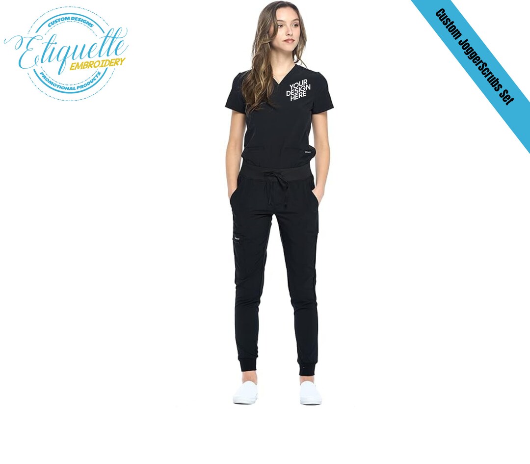 Custom Embroidered Jogger Scrubs 4-way Stretch Doctor Uniforms ...