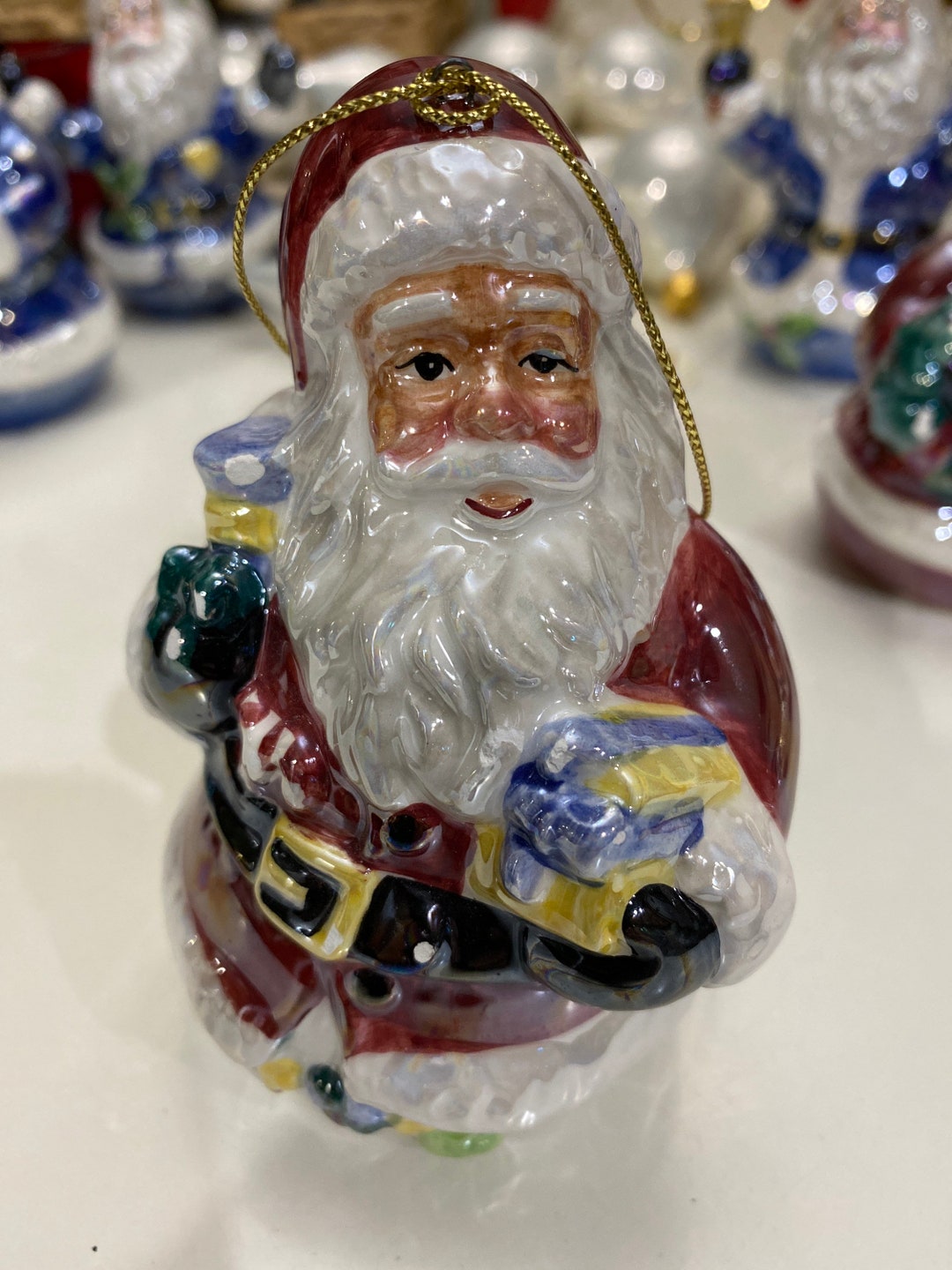 Vintage Santa Clause Ceramic Christmas Hanging Ornament - Red - Etsy