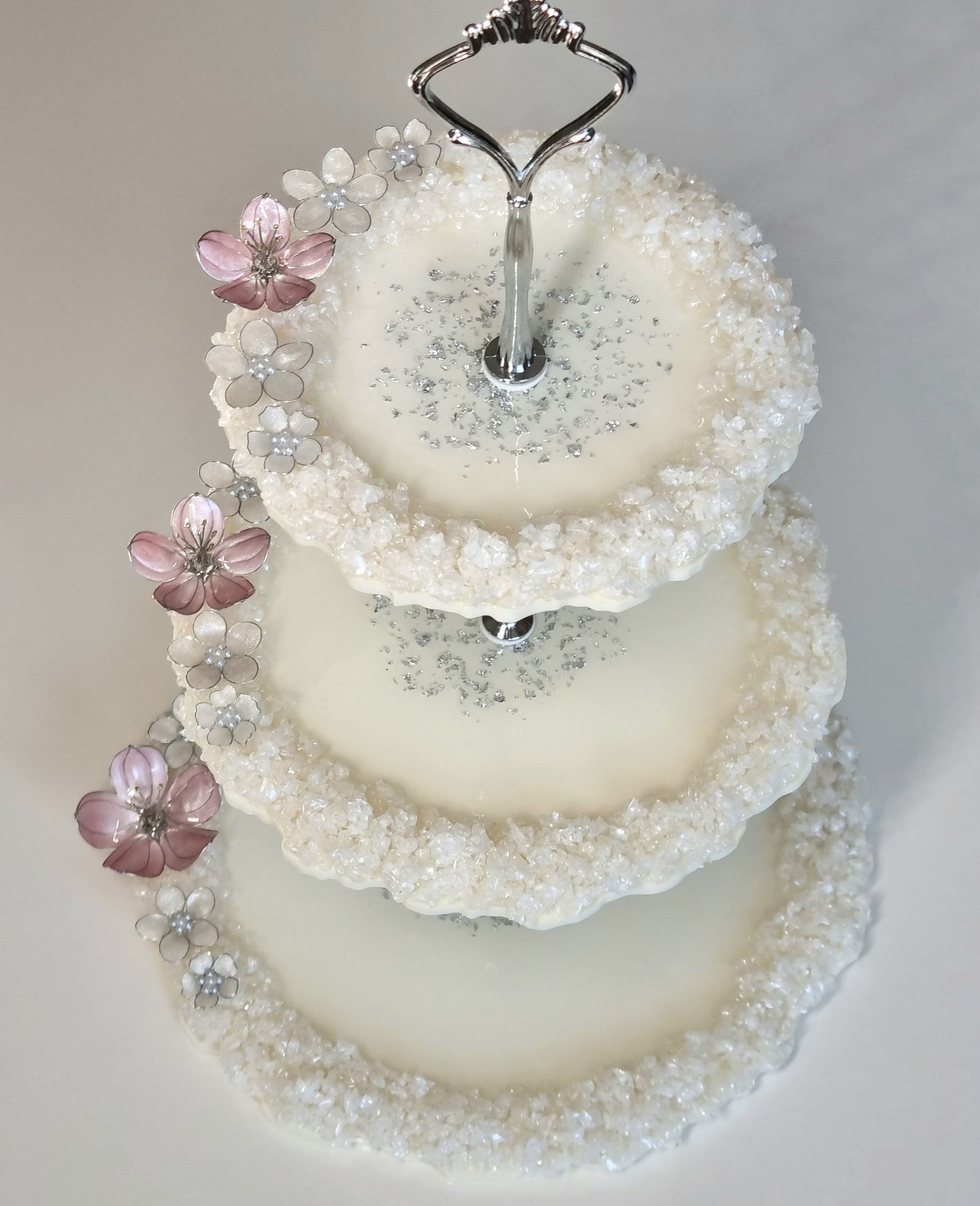 Cake Stand With Handmade Resin Flowers in Ivory, Pink and Pearl White ...