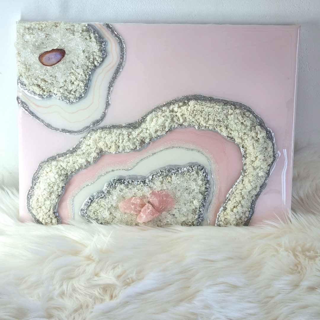 Resin Geode Wall Art, Crystal Geode Decor, Rose Quartz, Gift, Home ...
