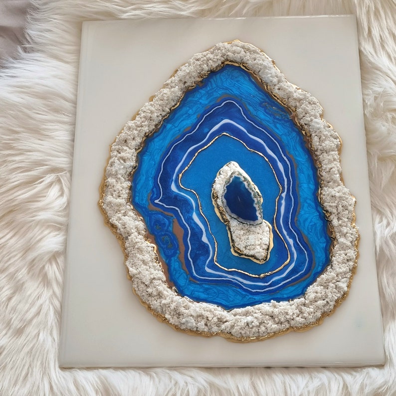 Wall Decor, Resin Wall Art, Crystal Geode Decor, Resin Geode Art, Blue ...