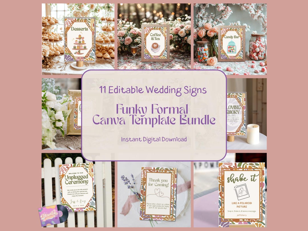 Funky Formal Wedding Signage | Editable Canva Templates (digital ...