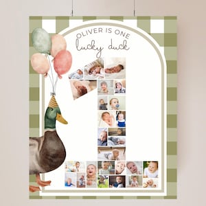 One Lucky Duck Birthday Sign Photo Collage Editable Mallard Duck 1st ...