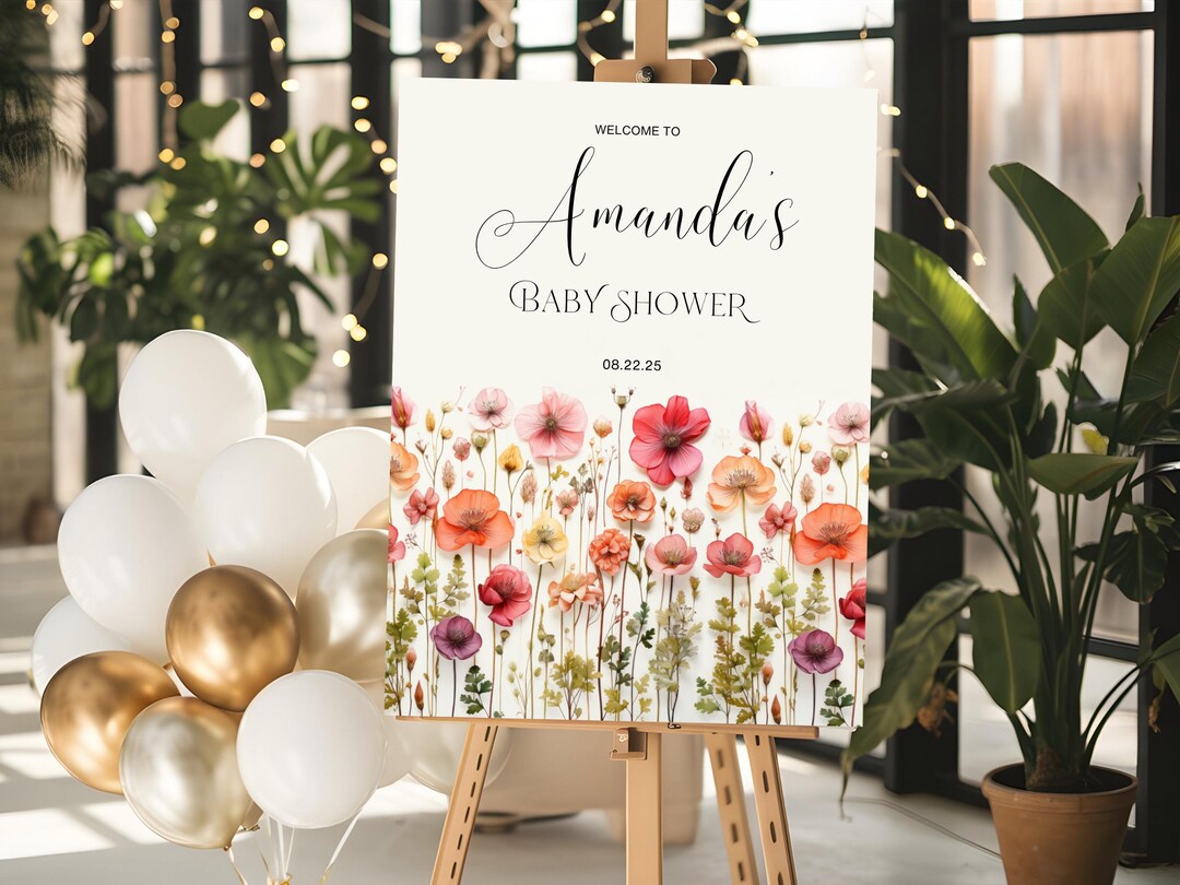 Wildflower Welcome Sign Template Printable Baby Shower Floral Editable ...