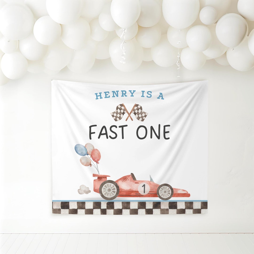 Fast One Birthday Personalized Banner 1st Birthday Racecar Party Decor ...