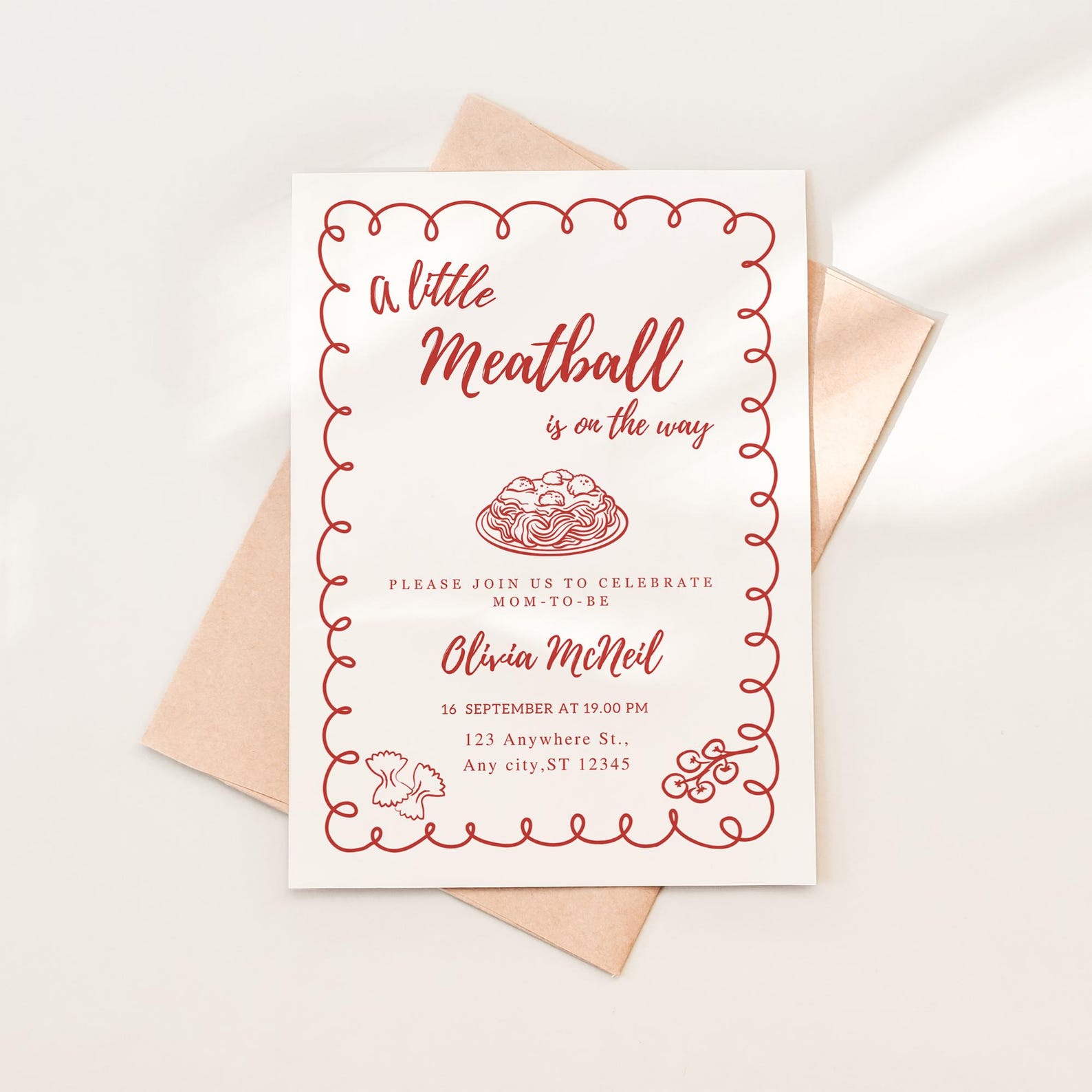 Meatball Baby Shower Invitation Template Editable A Little Meatball is ...
