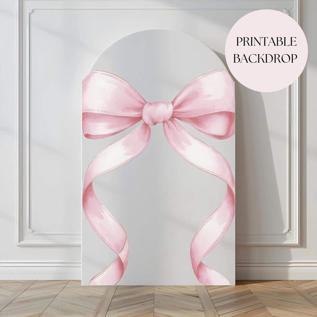 Pink Bow Baby Shower Balloon Arch Backdrop Blush Pink Ribbon Bow ...