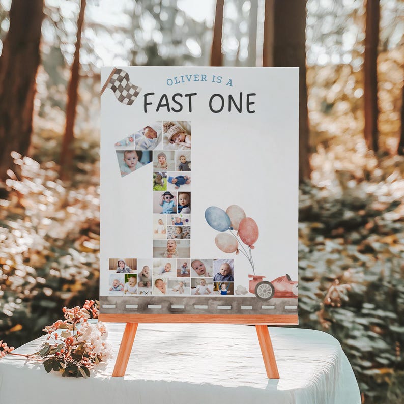 Fast One Birthday Milestone Poster Editable Race Car Birthday 1st ...