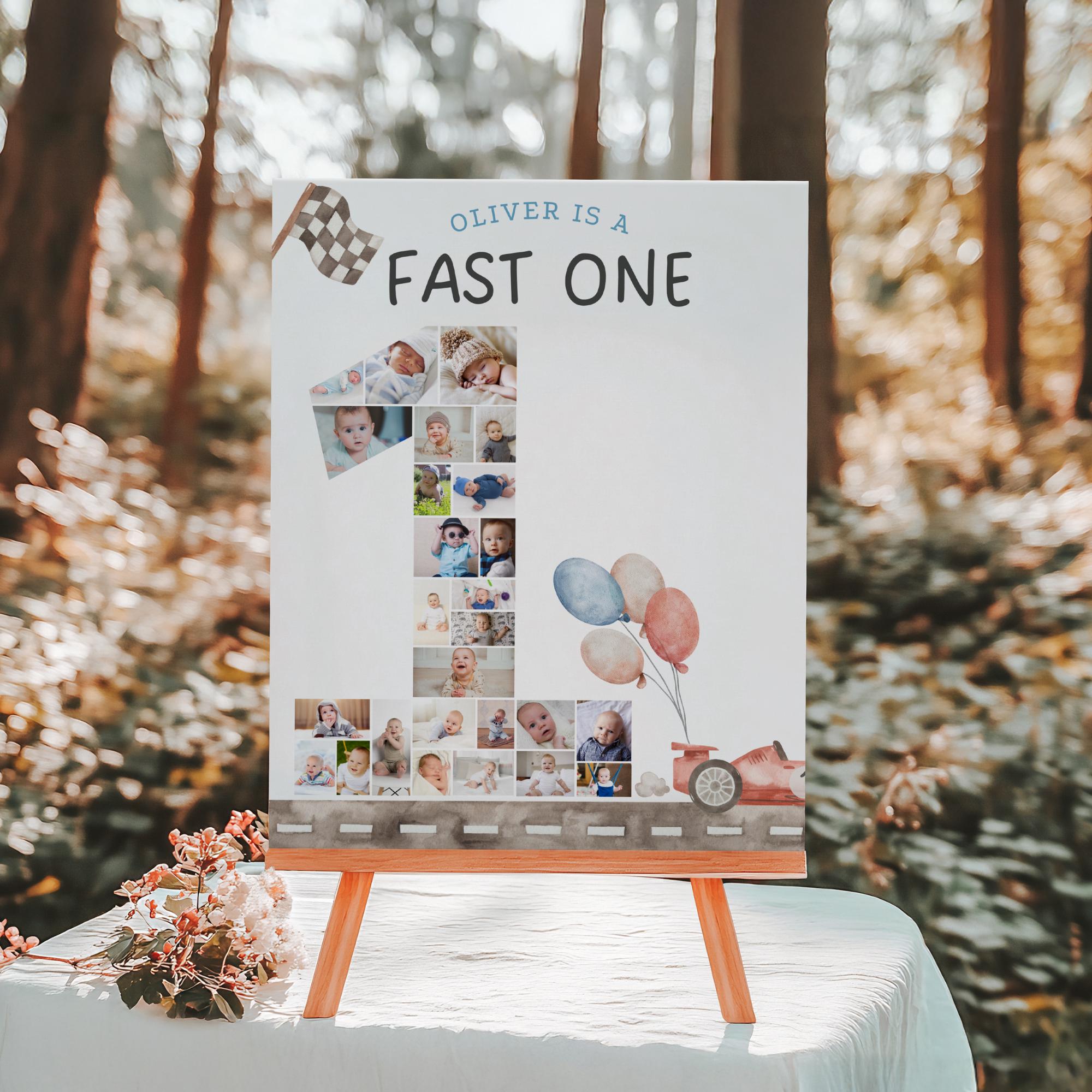 Fast One Birthday Milestone Poster Editable Race Car Birthday 1st ...