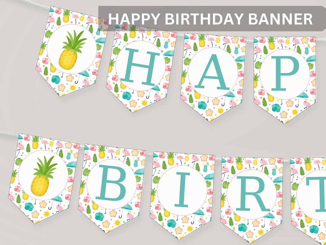 Tropical Happy Birthday Banner Luau Party Banner Beach Party Decor ...