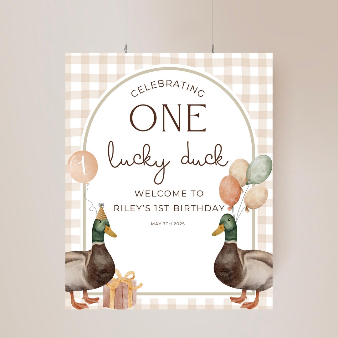 One Lucky Duck Birthday Welcome Sign Editable Lucky Duck Party Welcome ...