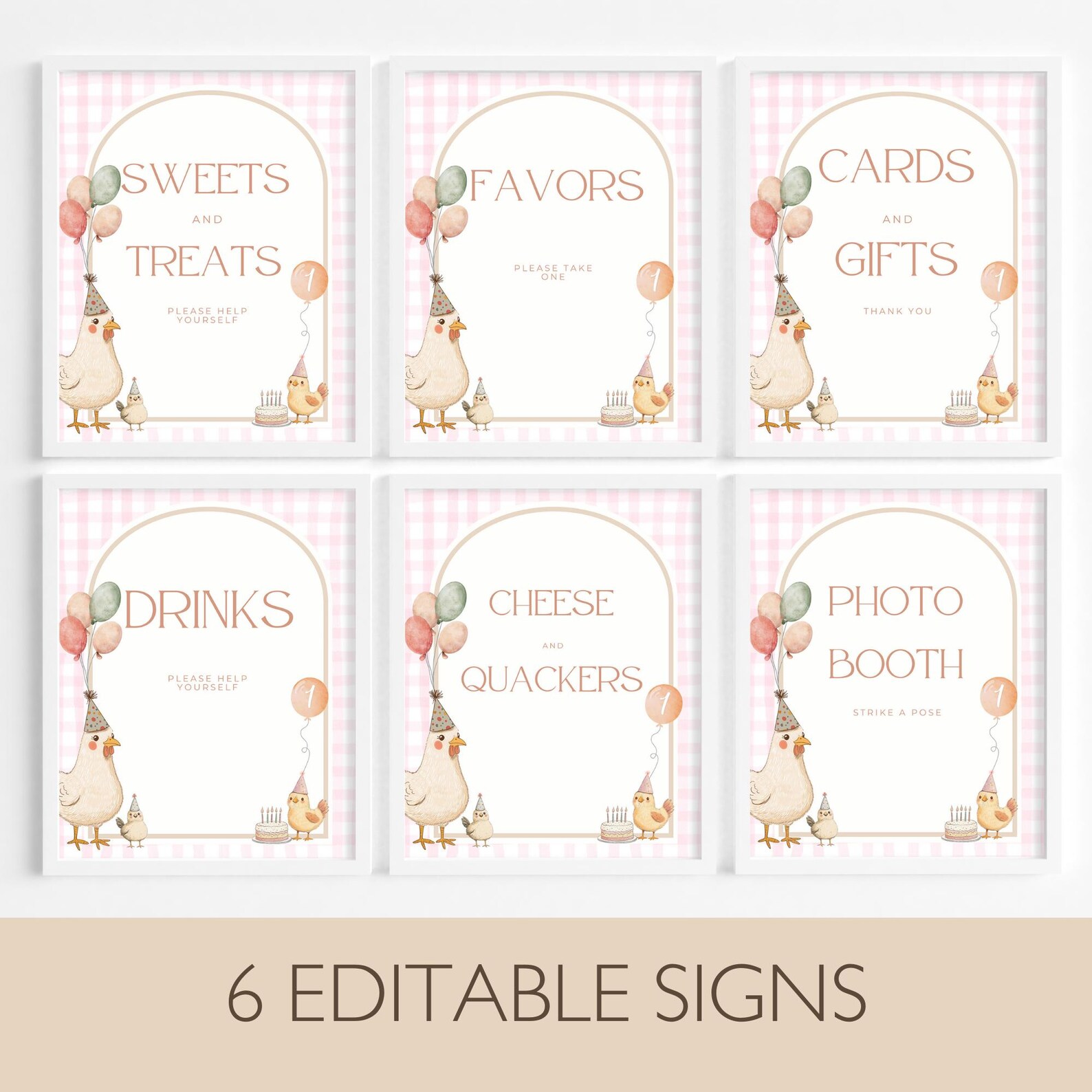One Cute Chick Birthday Editable Sign Bundle Chicken Themed First ...