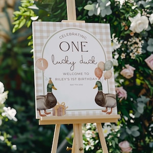 One Lucky Duck Birthday Welcome Sign Editable Lucky Duck Party Welcome ...