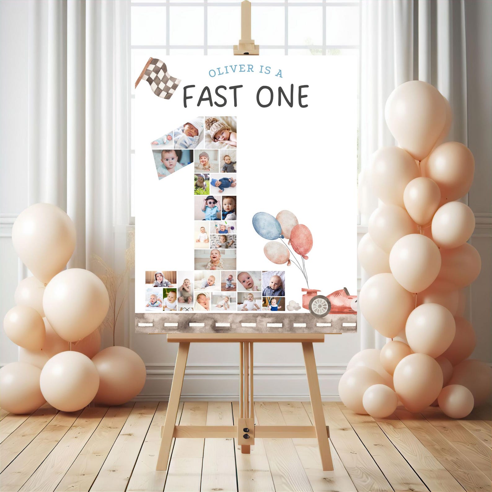 Fast One Birthday Milestone Poster Editable Race Car Birthday 1st ...