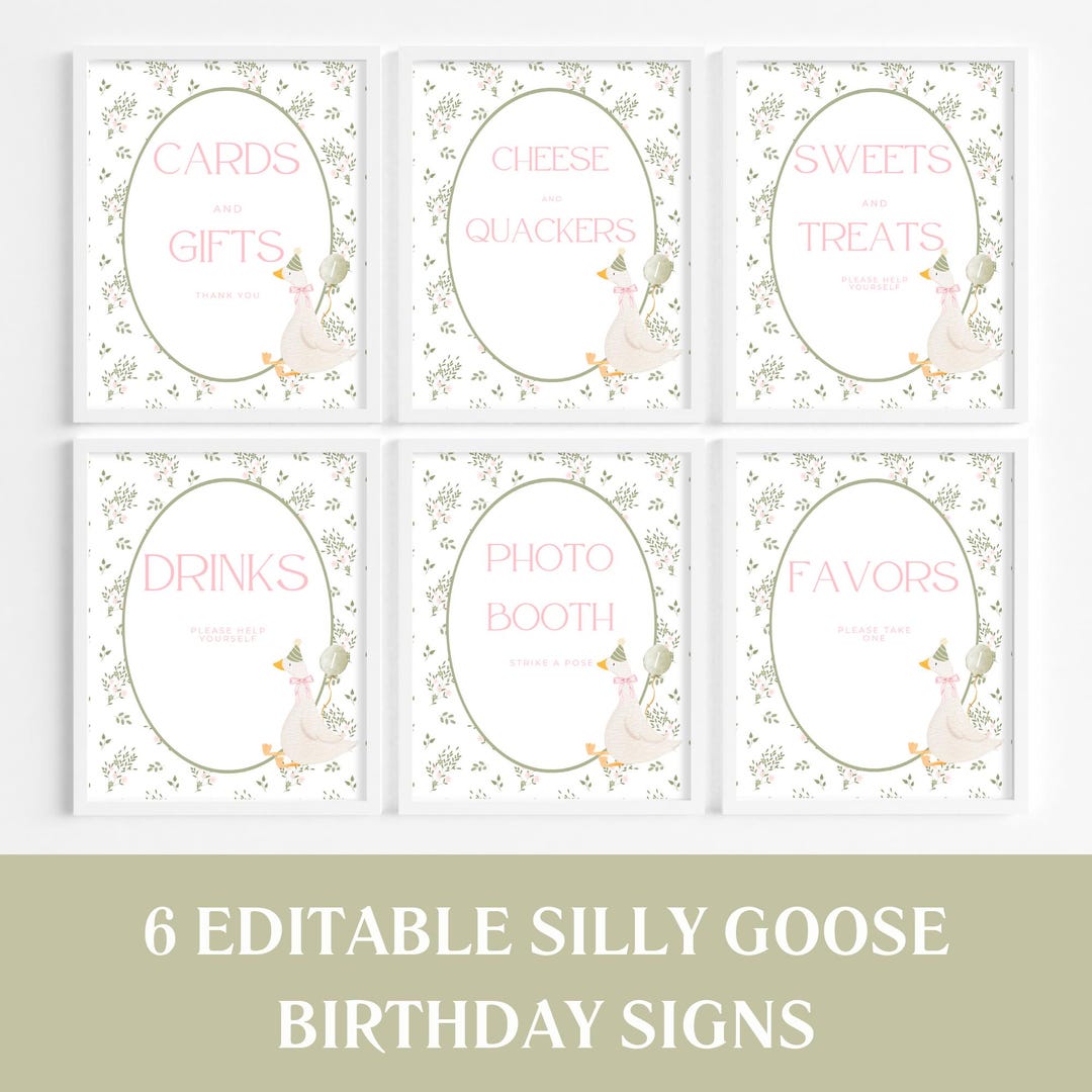 One Silly Goose Birthday Editable Sign Bundle Goose Themed First ...