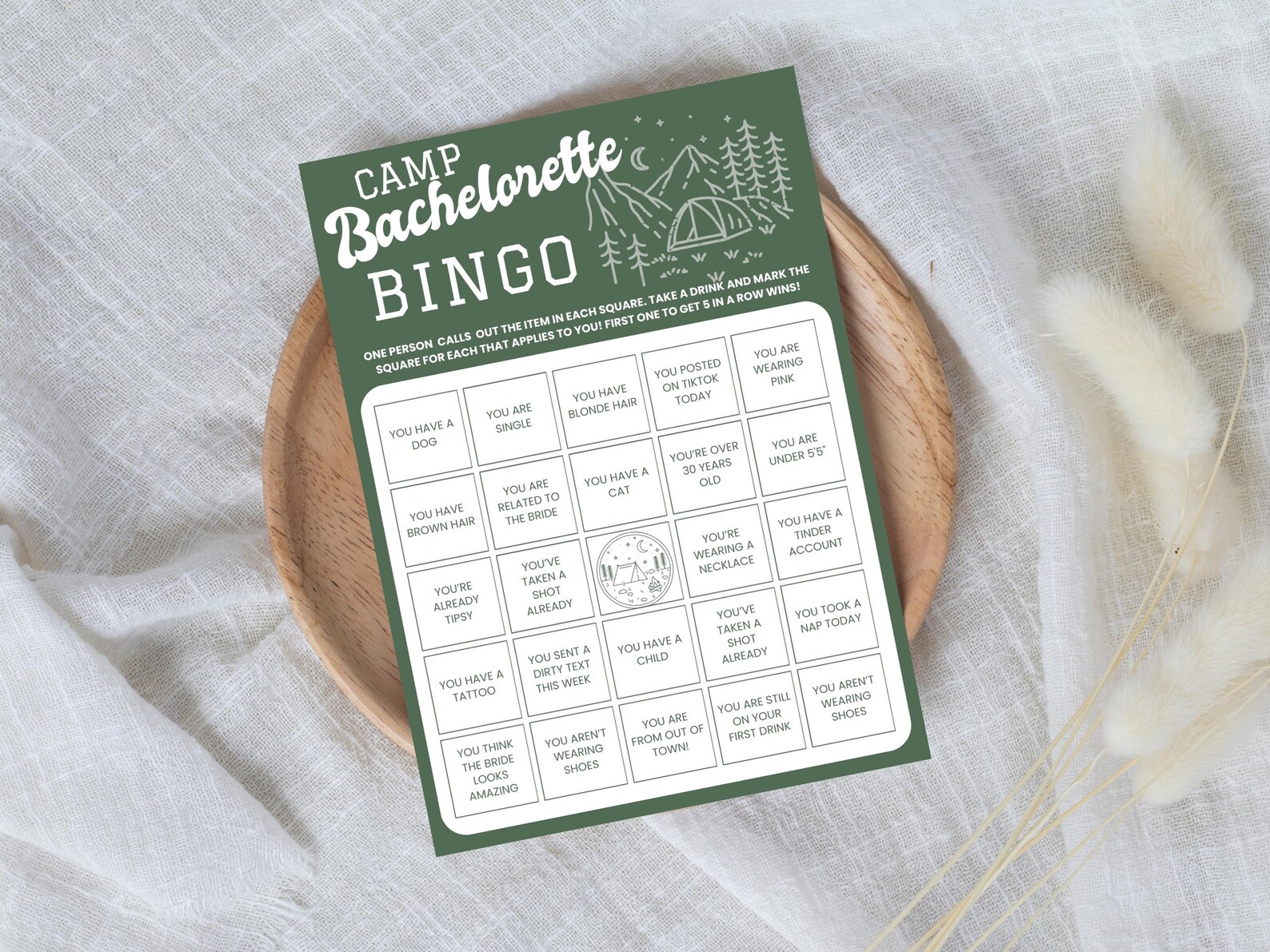 Camp Bachelorette Bingo Party Game Last Trail Before the Veil Editable ...