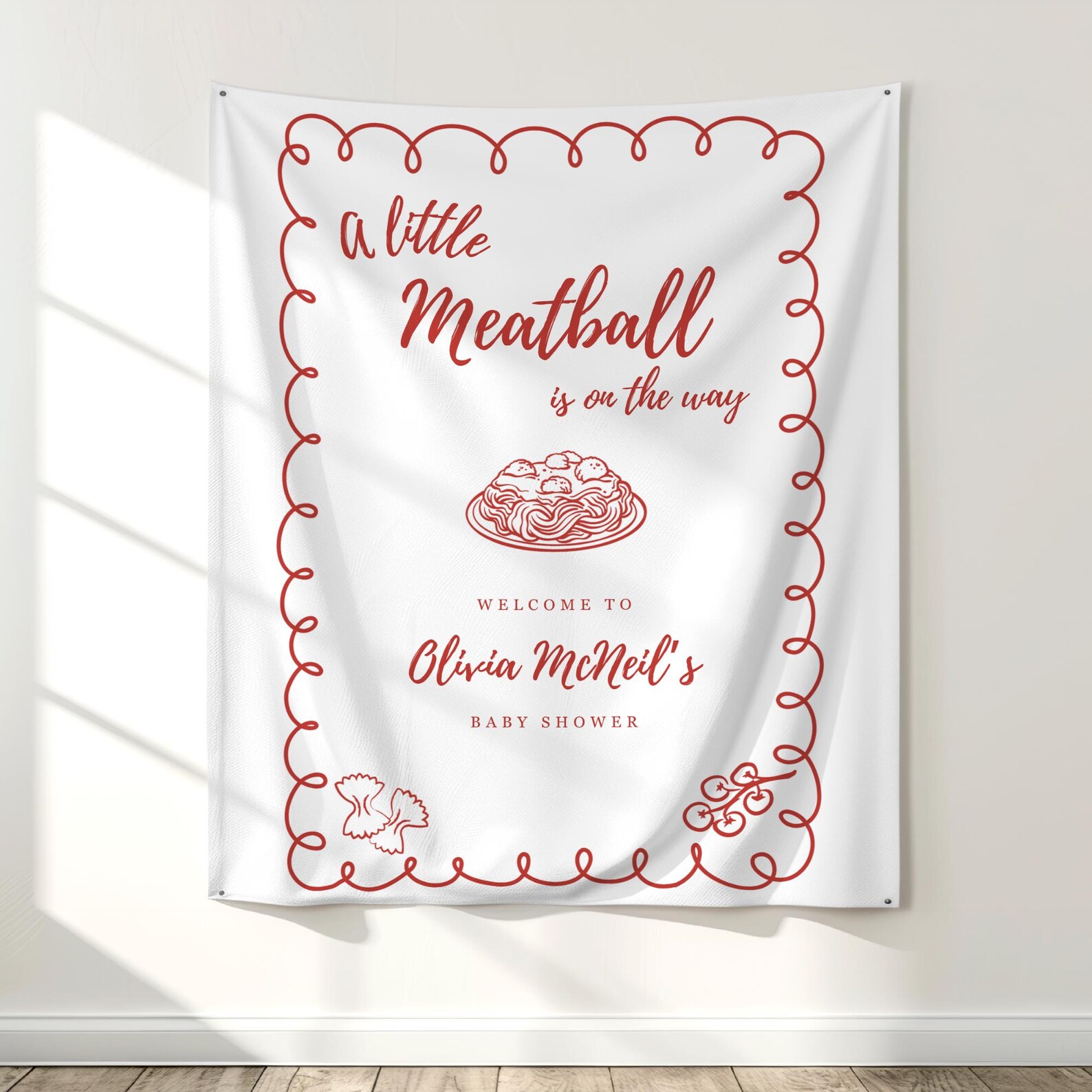 A Little Meatball is on the Way Baby Shower Backdrop Italian Baby ...