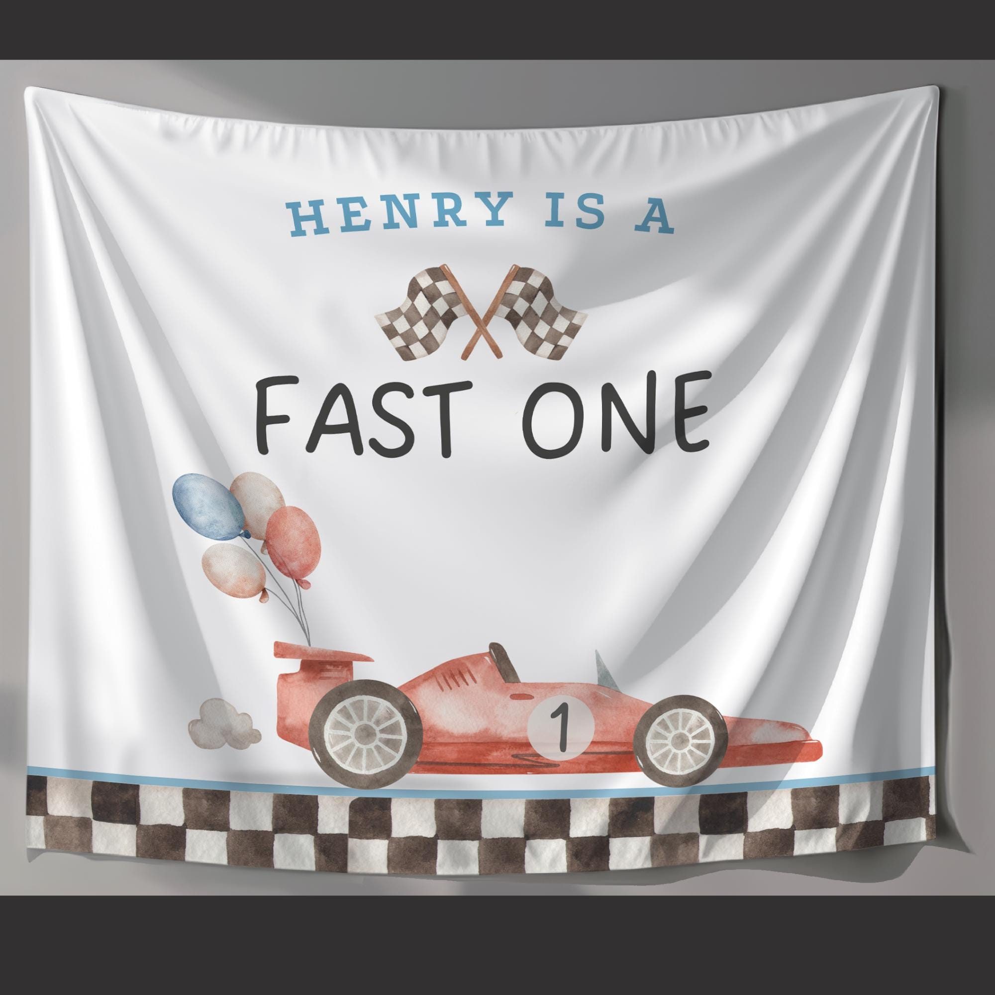 Fast One Birthday Personalized Banner 1st Birthday Racecar Party Decor ...