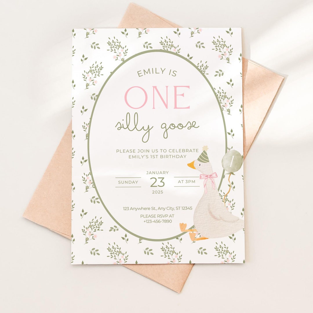 One Silly Goose Birthday Invite Vintage Floral First Birthday 1st ...
