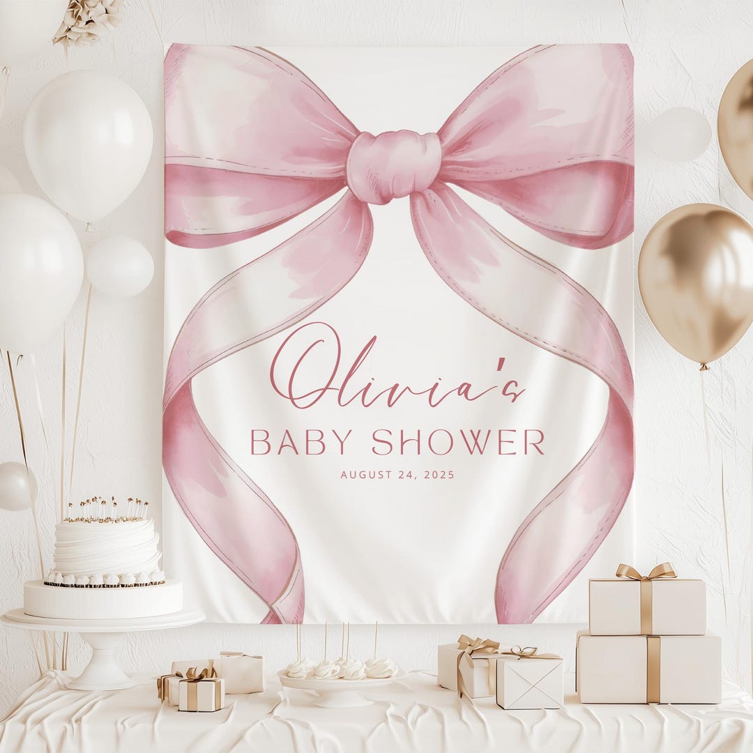 Pink Bow Baby Shower Custom Banner Pink Coquette Baby Shower Girl Baby ...
