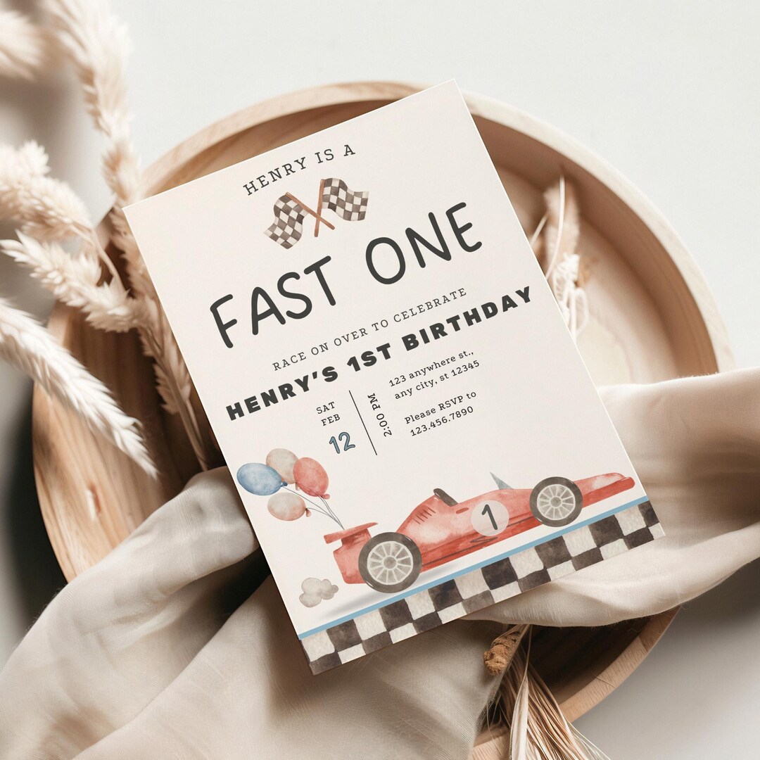 Fast One Birthday Invitation Racecar First Birthday Invite Fast One ...