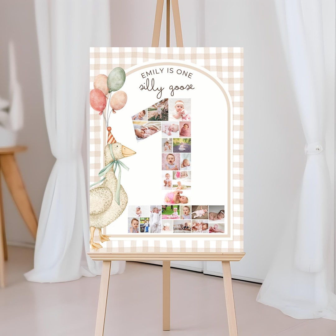 One Silly Goose Birthday Sign Photo Collage Editable Silly Goose Party ...