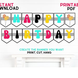 Retro Custom Banner, Printable PDF BANNER, Birthday Banner, Printable ...